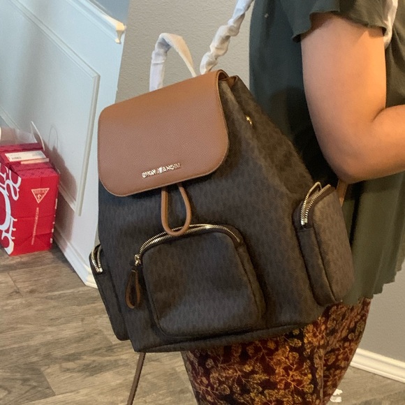 Michael Kors | Bags | New Mk Brown Set Backpack Double Zipper | Poshmark